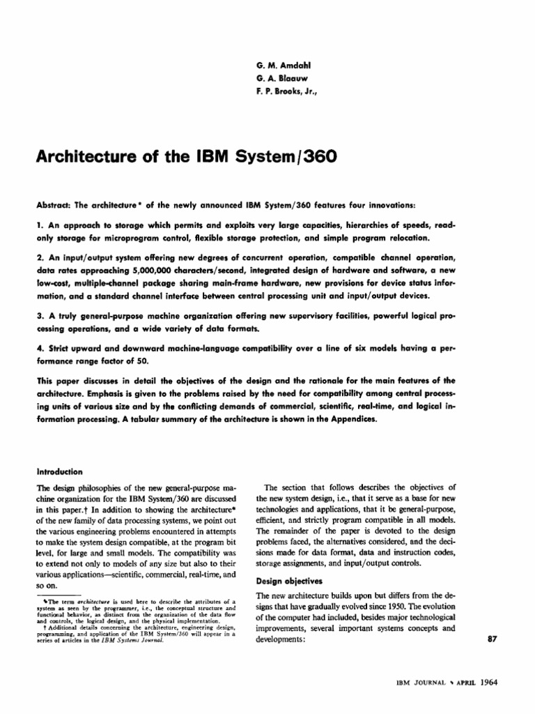 1964 Architecture Of The Ibm System360 Pdf Programming Computer