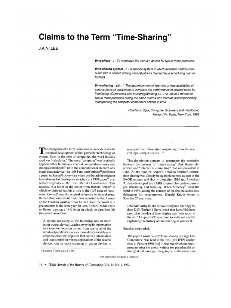 (1965) Claims To The Term Time-Sharing | PDF
