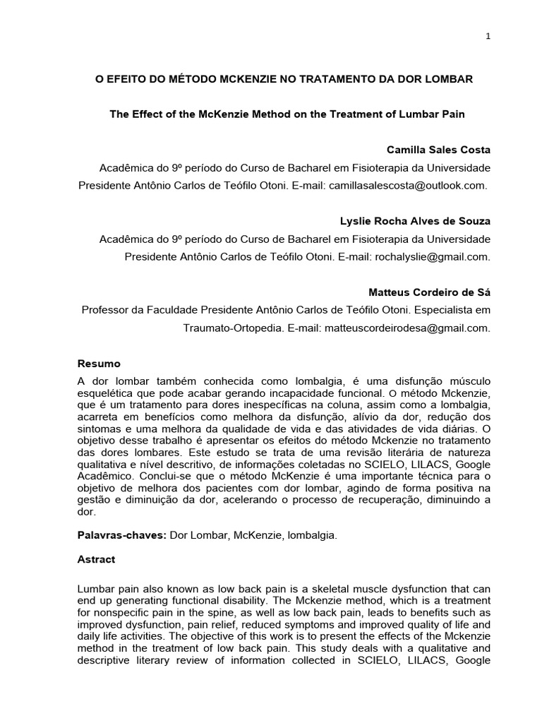 94 o Efeito Do Metodo Mckenzie No Tratamento Da Dor Lombar | Download grátis PDF | Dor | Coluna ...