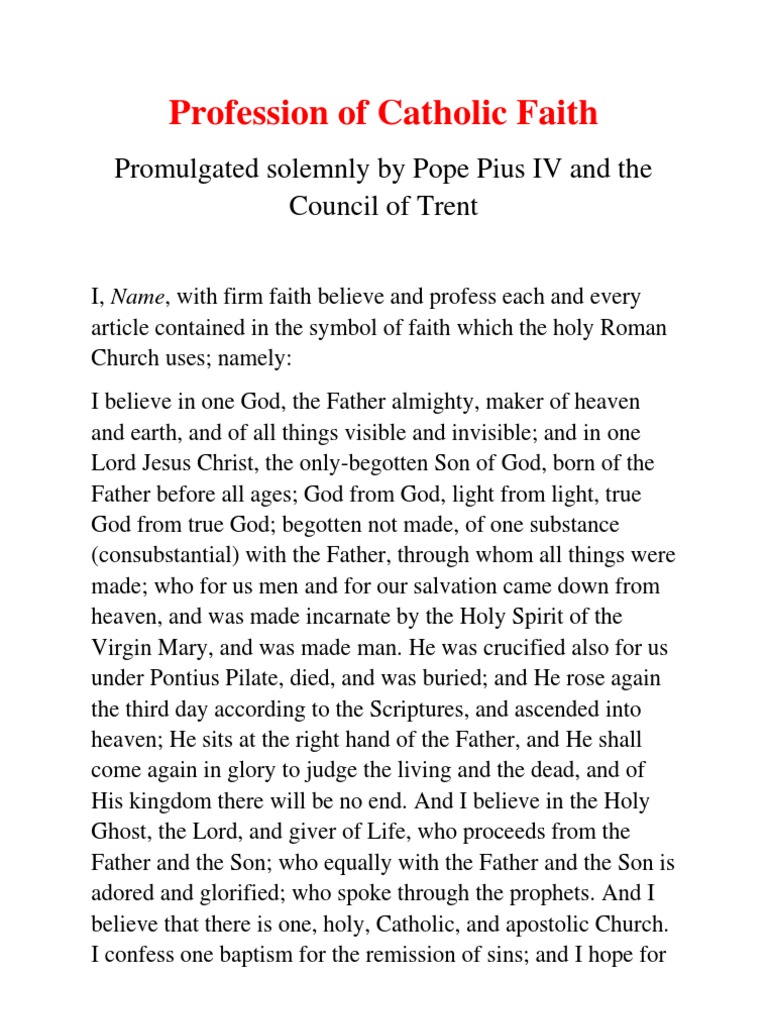 Profession of Catholic Faith | PDF | Confirmation | Catholic Church