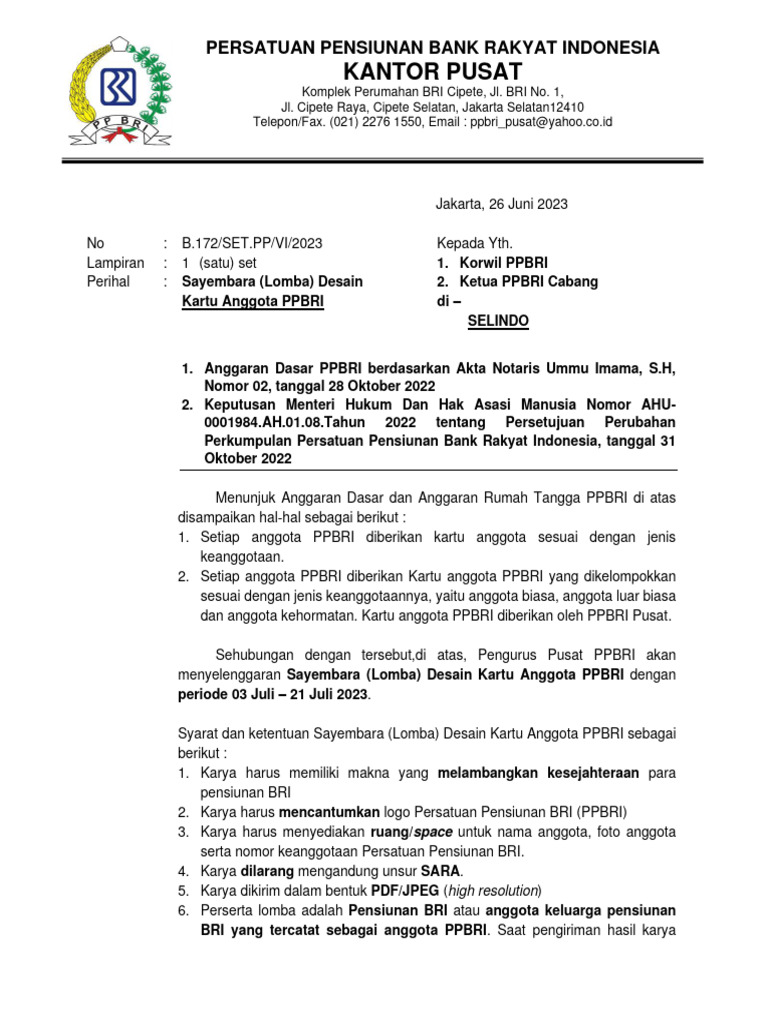 2023 - B172 - Sayembara Kartu PPBRI 2023 | PDF | Bisnis