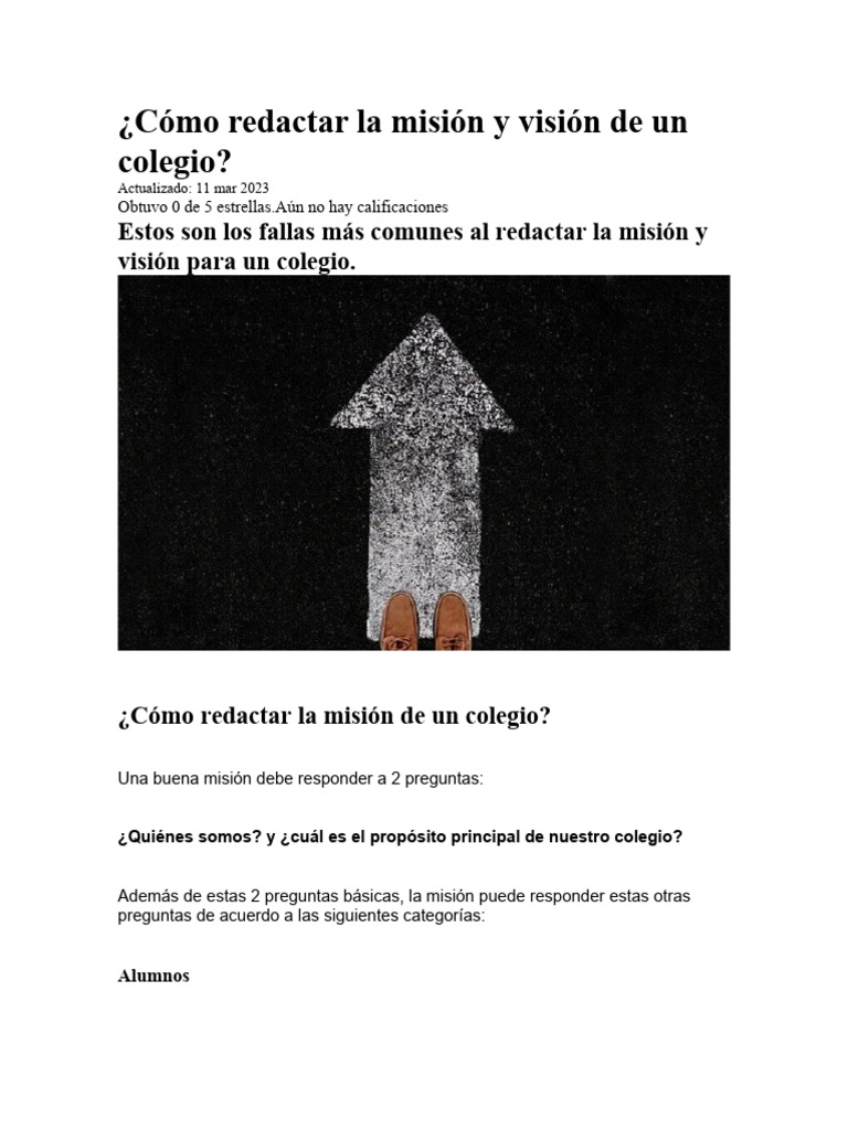 Cómo Redactar La Misión y Visión de Un Colegio | PDF