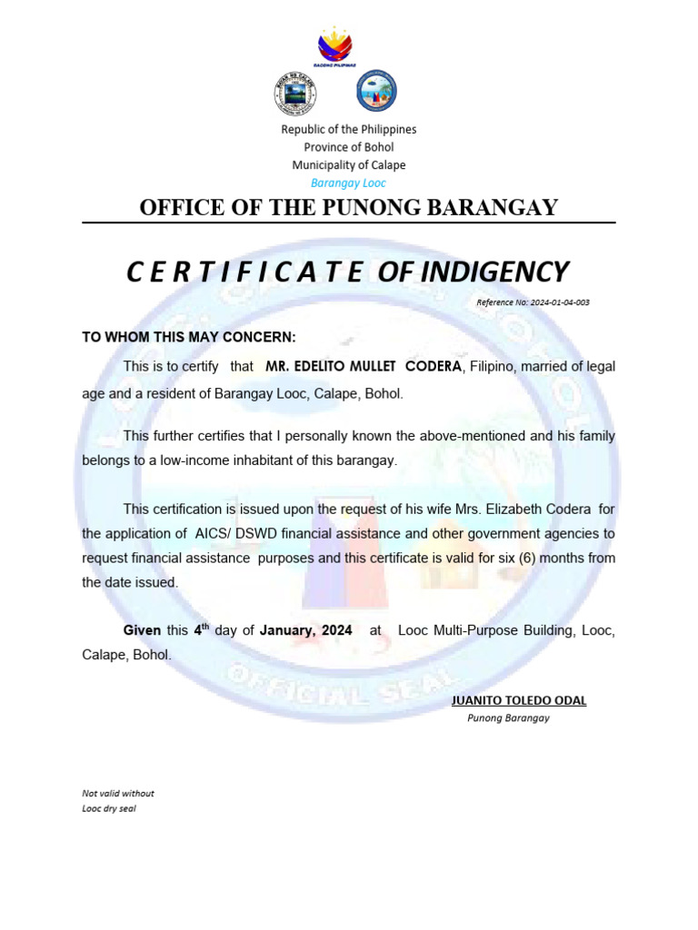 Certificate of Indigency | PDF