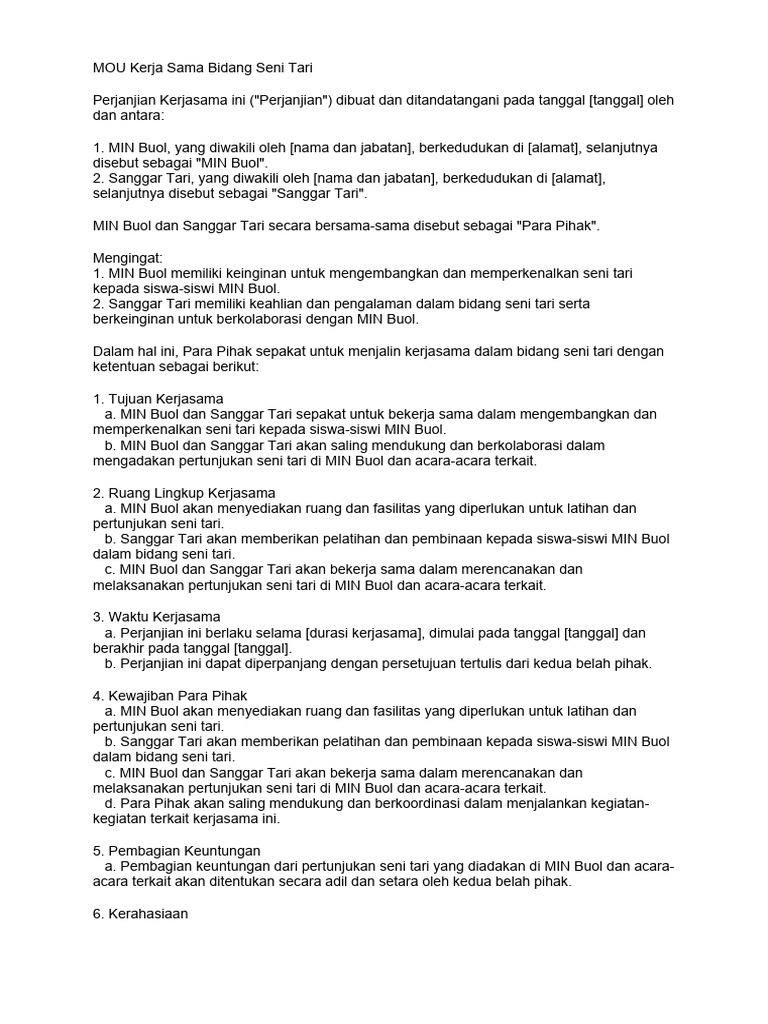 MoU Sanggar Tari | PDF