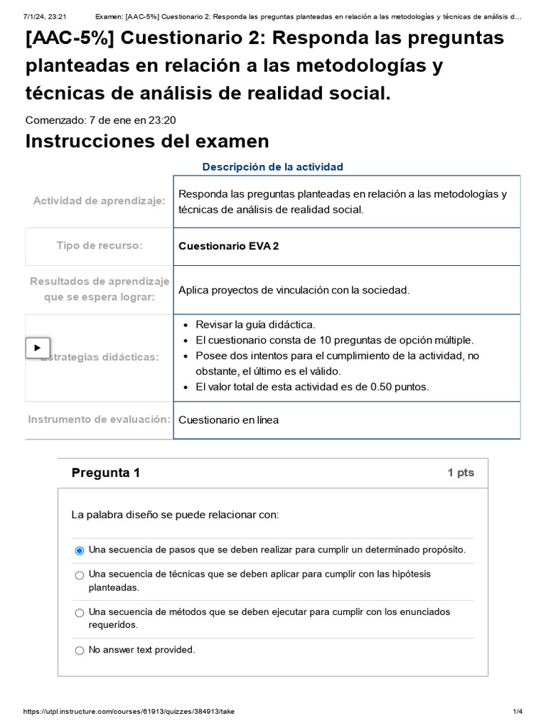 Examen - (AAC-5%) Cuestionario 2 - Responda Las Preguntas Planteadas en Relación A Las ...