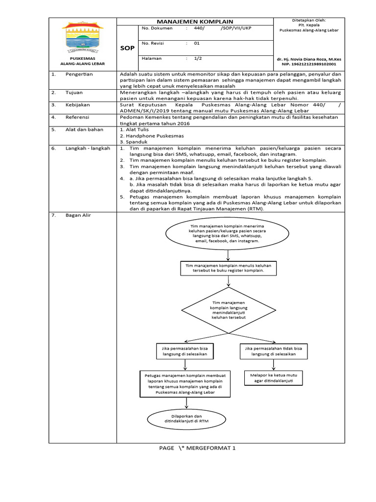 Sop Manajemen Komplain New | PDF
