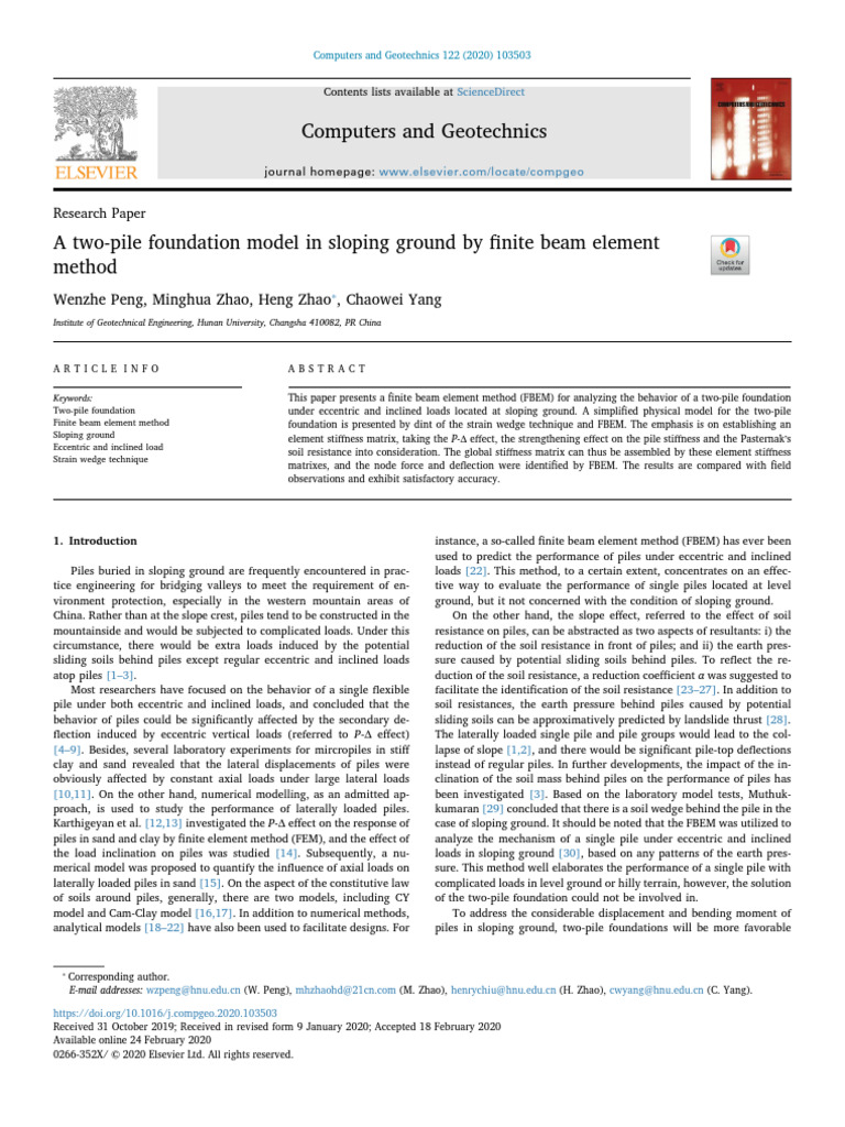 A Two Pile Foundation Model in Sloping Ground by Fini - 2020 - Computers and Geo | PDF | Deep ...