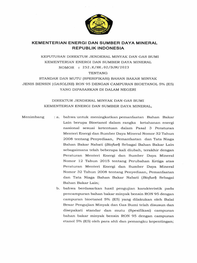 Spesifikasi Gasoline (E5) | PDF