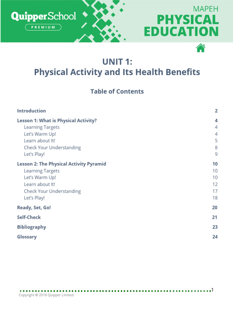 Unit 1 - Physical Activity and Its Health Benefits, 2 Lessons | PDF | Sedentary Lifestyle ...
