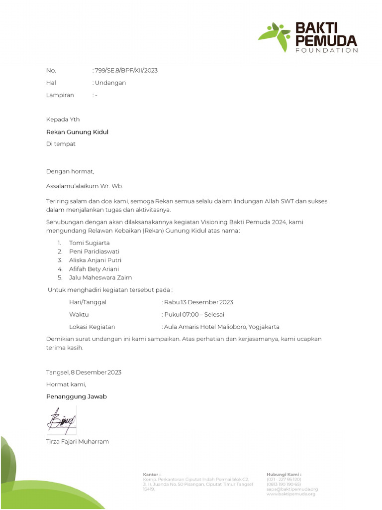 Surat Undangan Visioning 2024 - Relawan GN Kidul | PDF