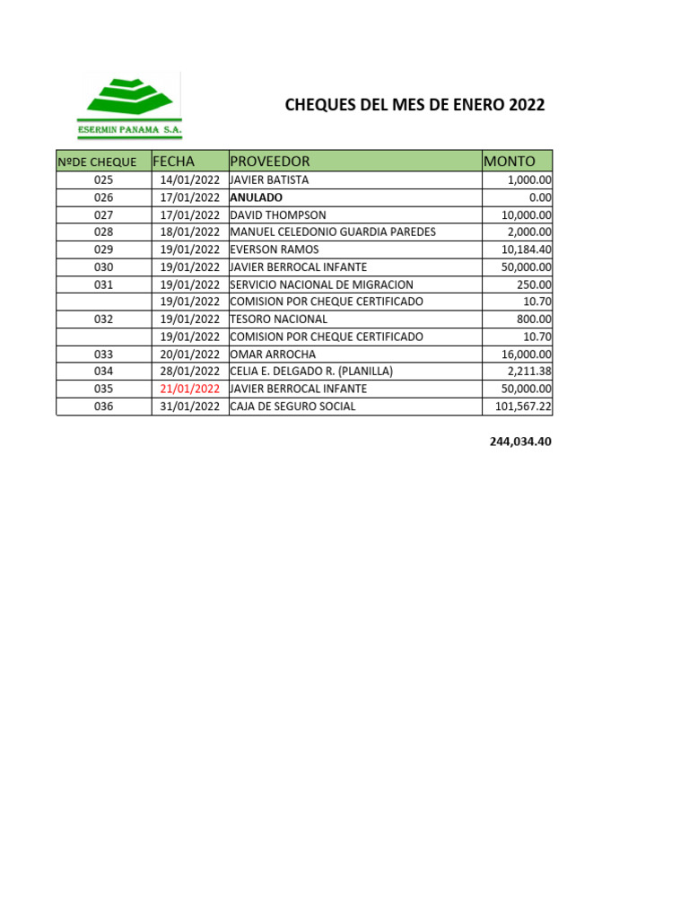 Resumen de Cheques Emitidos 2022 | PDF