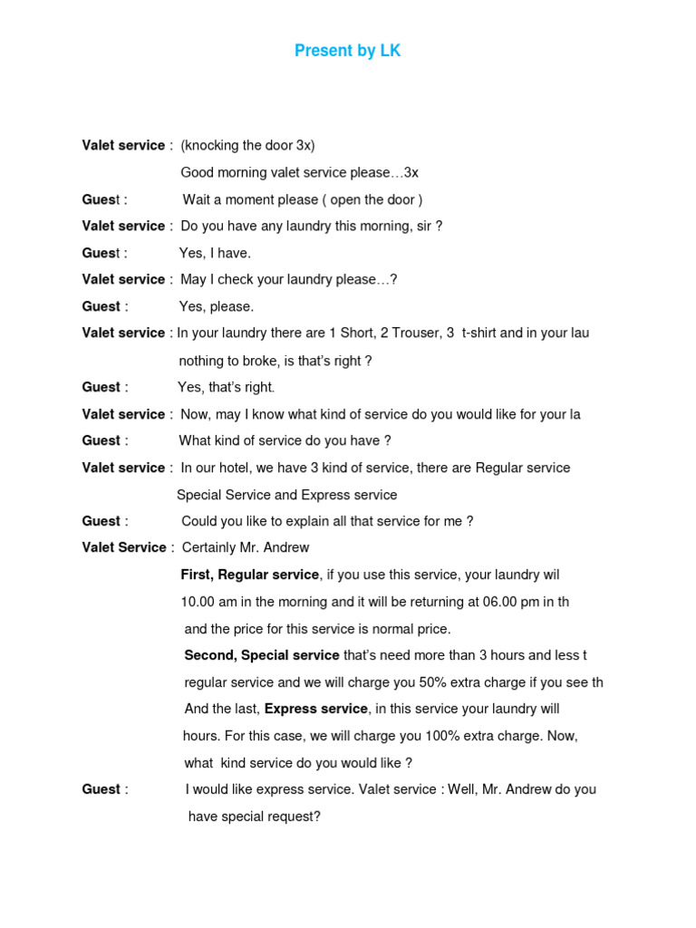 By LK - Laundry Conversation Valet Service & Guest | PDF | Home & Garden