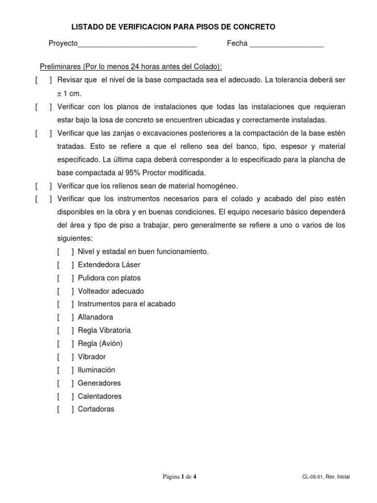 Check List Pisos | PDF | Hormigón