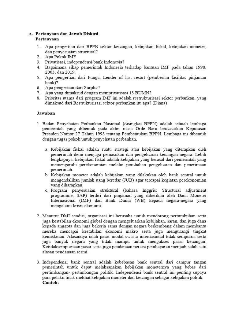 IMF Dan SDR, Pertanyaan Dan Jawab Diskusi | PDF