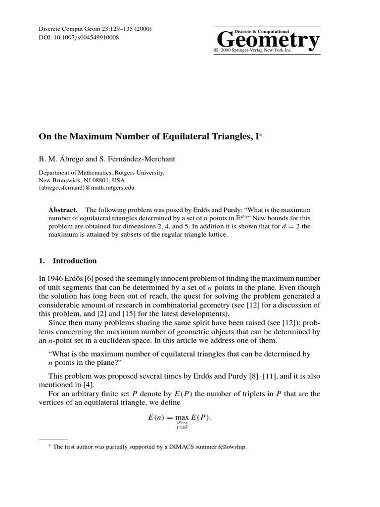 On The Maximum Number of Equilateral Triangles, I | PDF | Triangle | Geometry