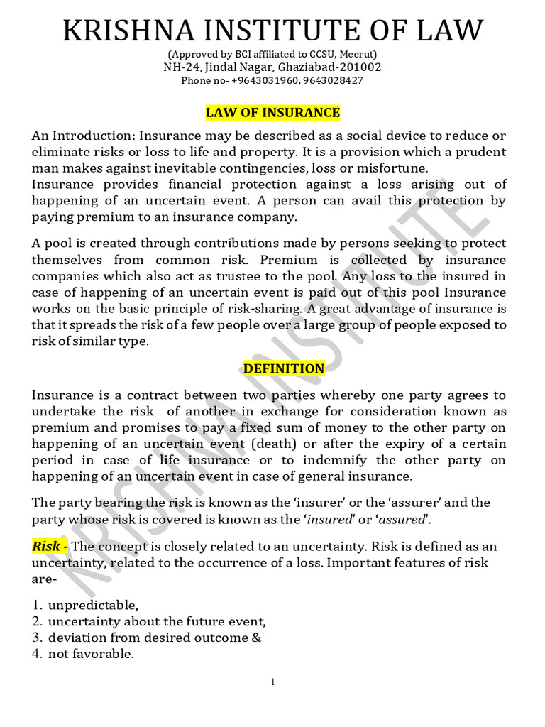 Insurance Law | PDF | Insurance | Life Insurance