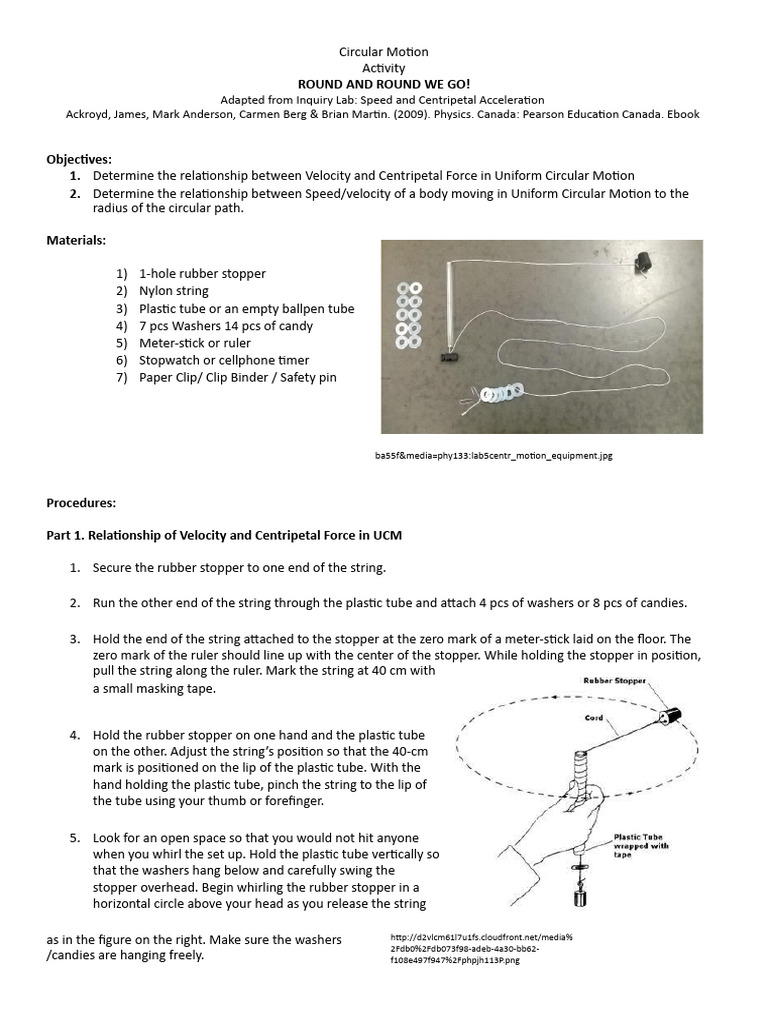 Force and Motion - Circular Motion Activity Sheet | PDF | Speed | Mechanics