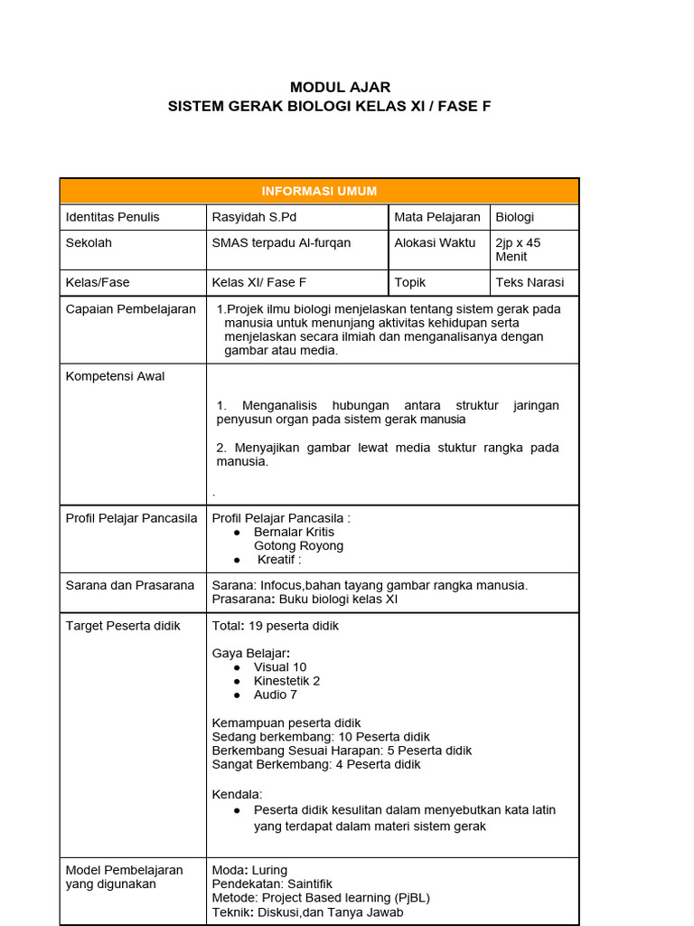 Template Modul Ajar Smas | PDF
