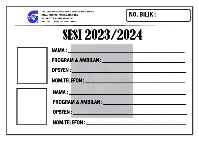 Template Depan Pintu Asrama | PDF