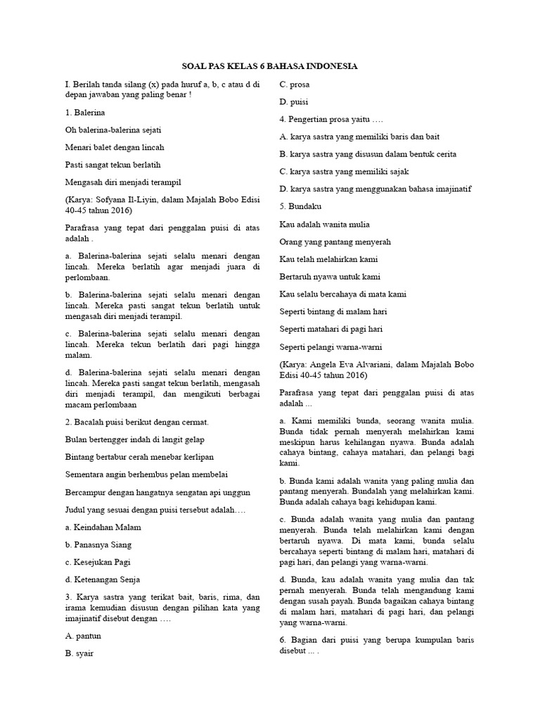 Uas Kelas 6 Bindo | PDF | Puisi