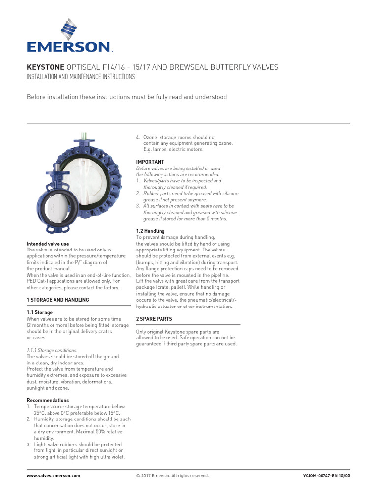 Manuals Optiseal F14!16!15-17 Brewseal Butterfly Valves Keystone | PDF