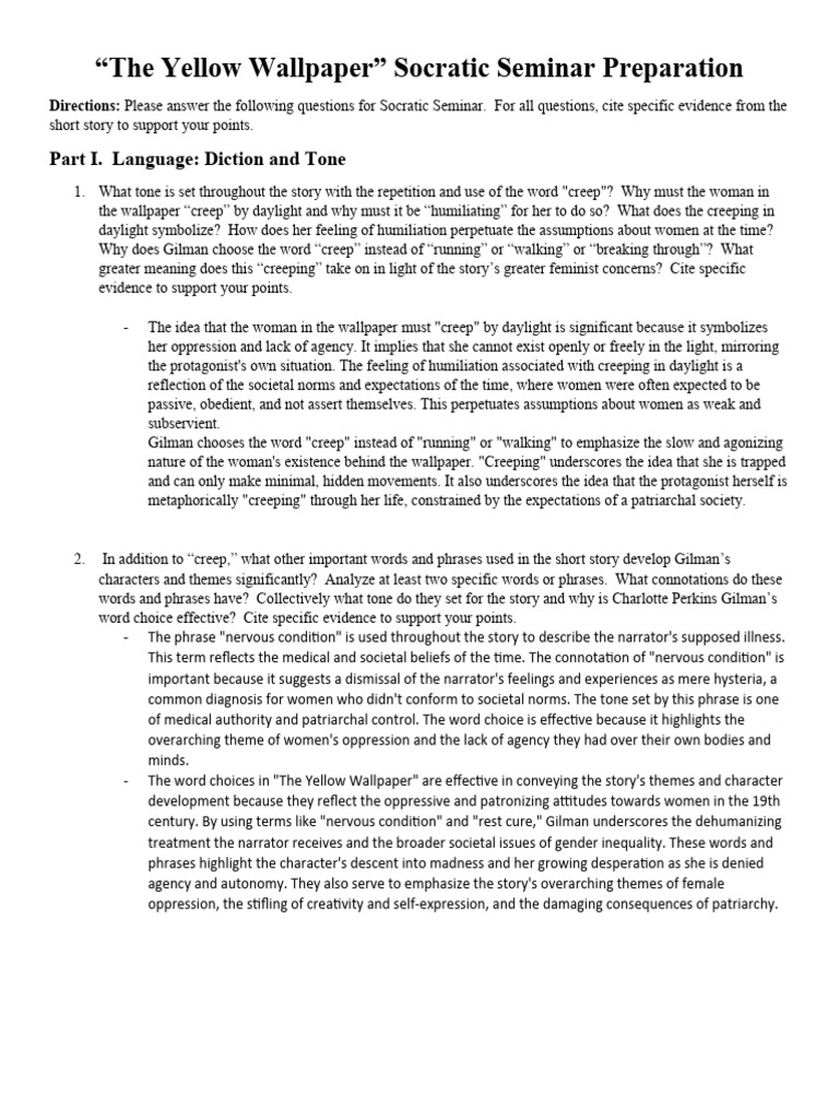 Seminar Questions | PDF | The Yellow Wallpaper | Feminism