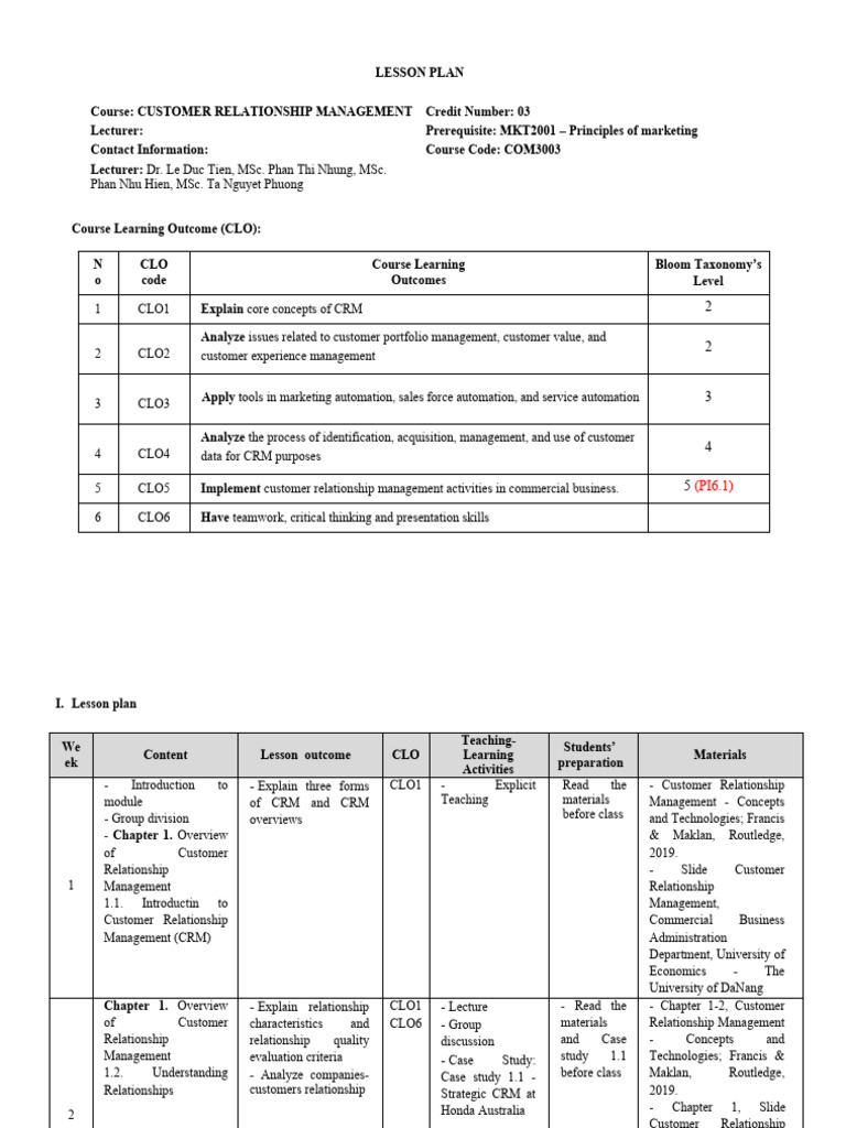 1 Lesson Plan CRM Post | PDF