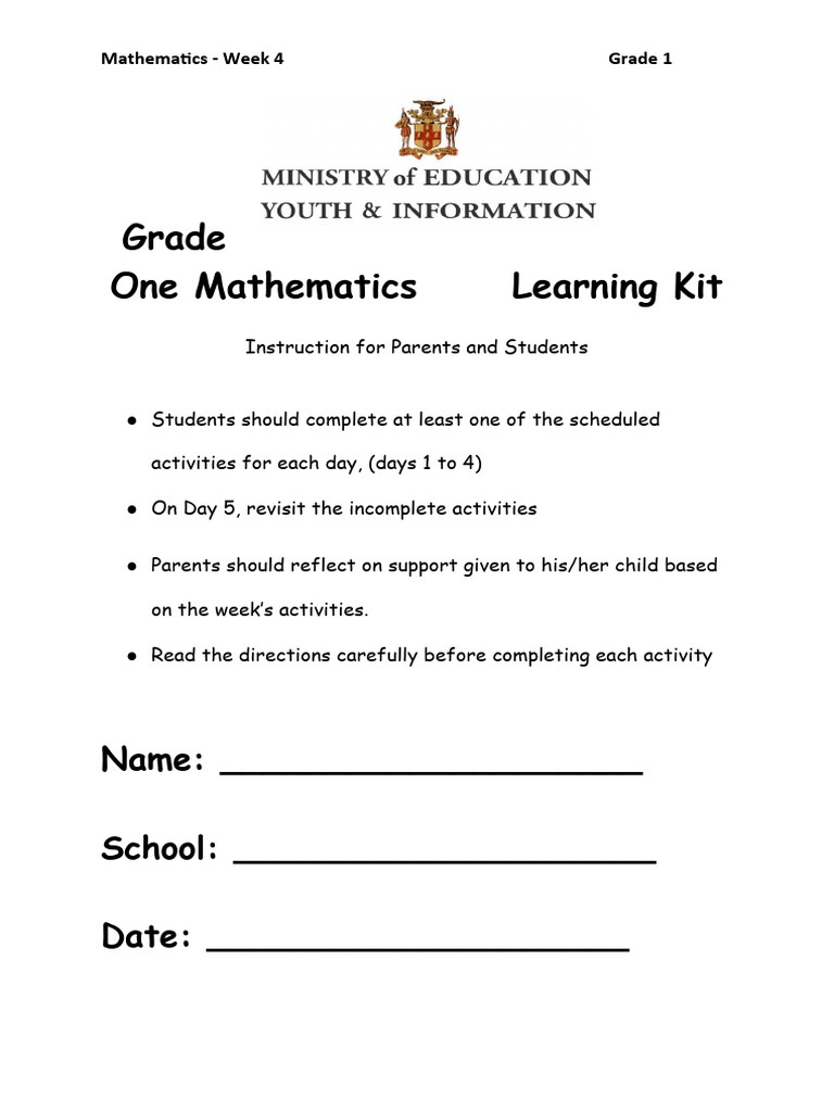 Grade 1 Mathematics Learning Kit Week 4 13112020 | PDF | Numbers | Decimal