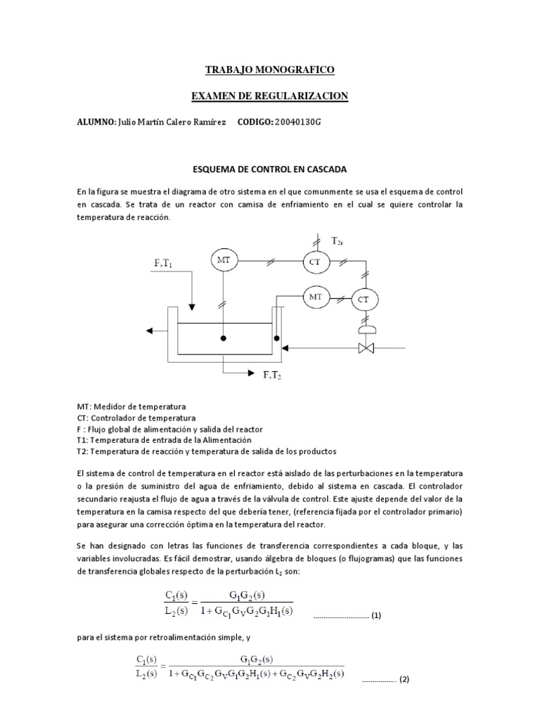Ejemplo de Control en Cascada en Reactores | PDF | Sistema de control ...