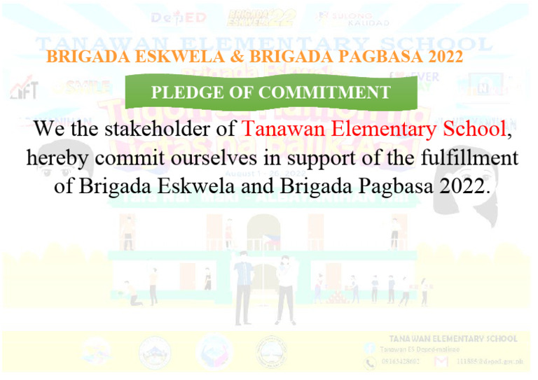 Brigada Eskwela 2022 Commitment Pledge | PDF