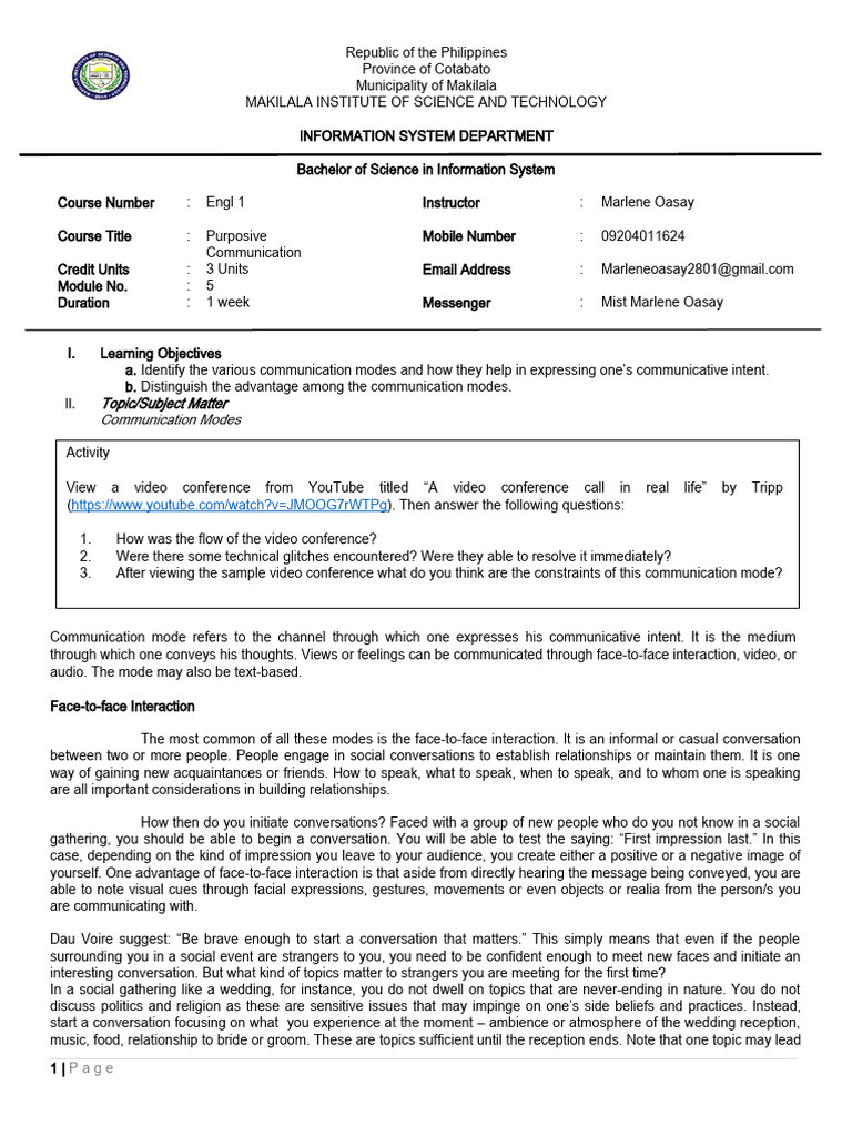 Module 5 Communication Modes | PDF | Communication | Conversation