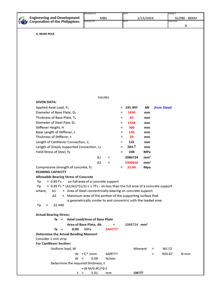 POLE CALC | PDF | Bending | Stress (Mechanics)