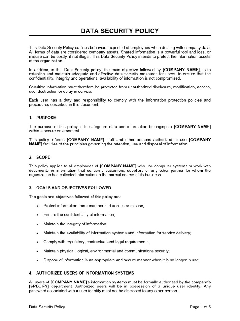 Data Security Policy | PDF