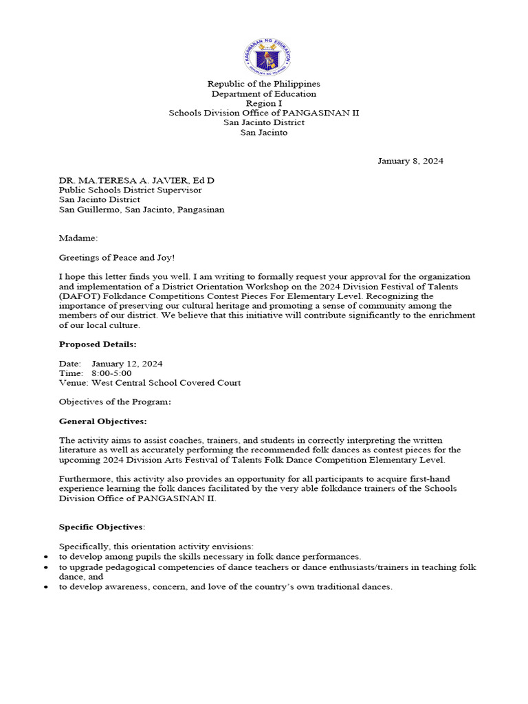 ORIENTATION-REQUEST-LETTER-FOLKDANCE | PDF