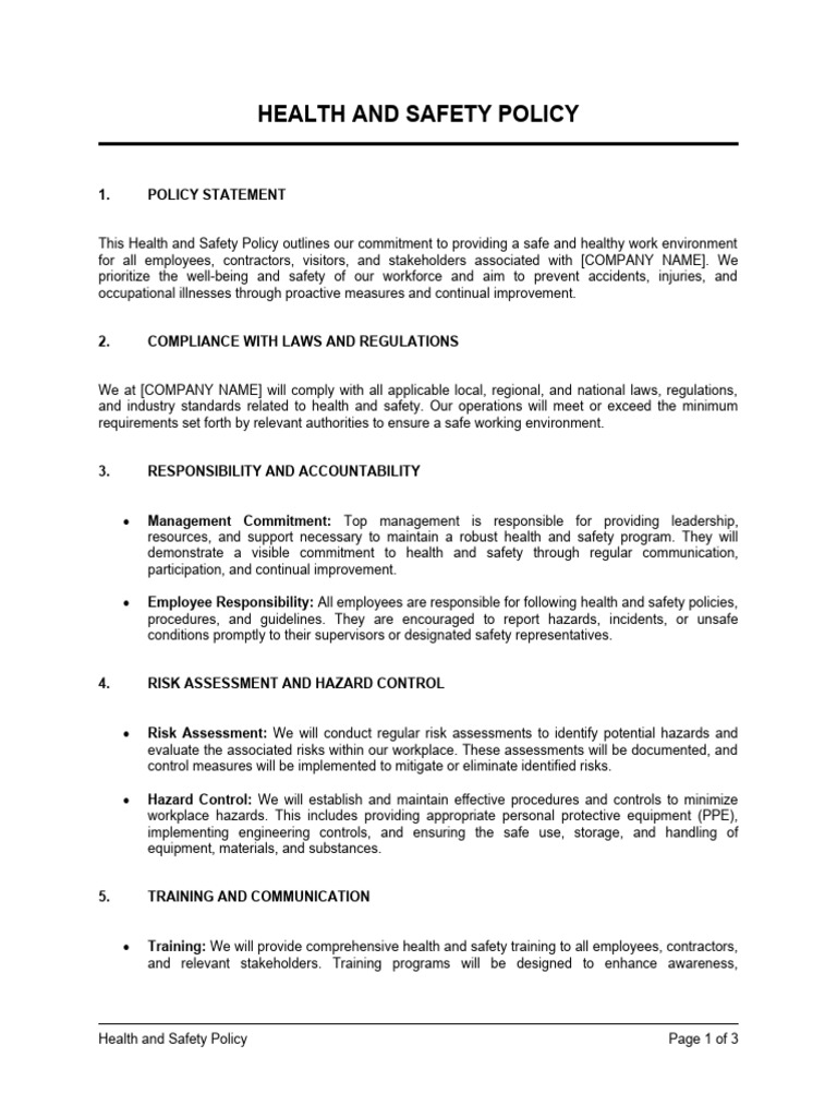 Health and Safety Policy | PDF
