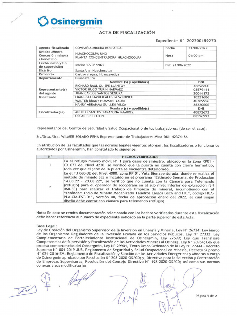 Acta OSINERGMIN | PDF