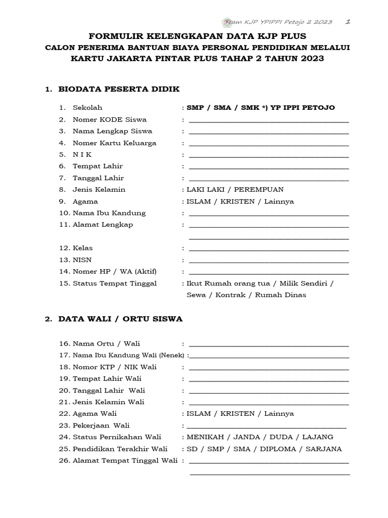 Formulir Isian KJPPlus 2-2023 | PDF