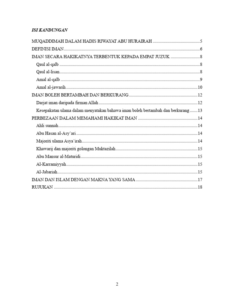 Konsep Iman Menurut Manhaj Salaf Al Soleh (Isi Kandungan) | PDF