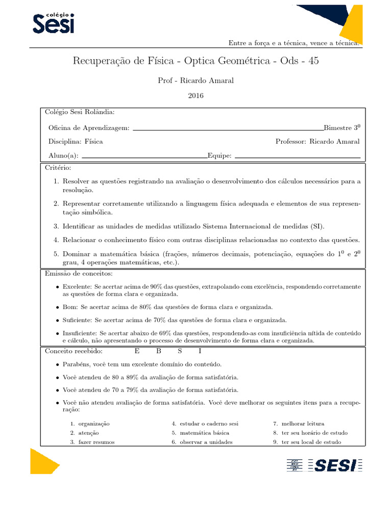 Sssesi Recuperacao Ods Pronto 45 Optica Geometricapronto Modelo 2 | PDF