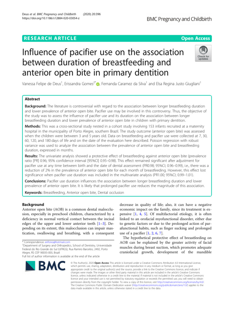 Influence of Pacifier Use On The Association Between Duration of ...