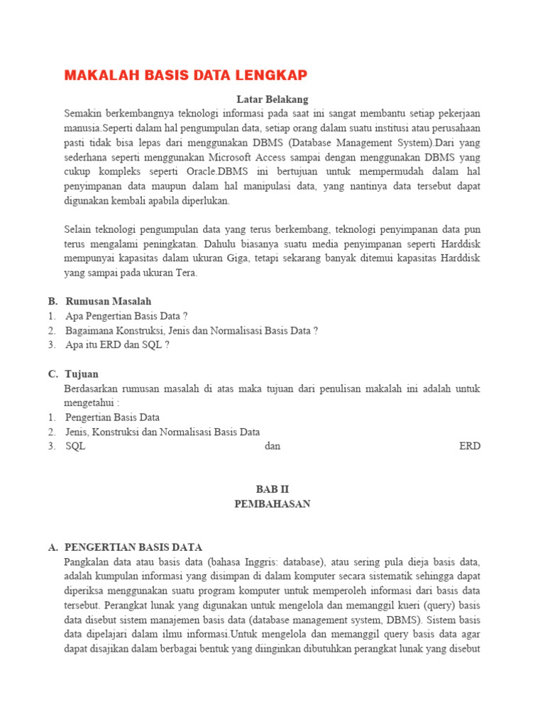 Makalah Basis Data Lengkap | PDF