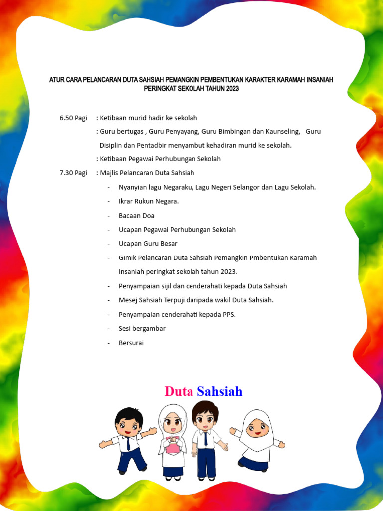 Atur Cara Pelancaran Duta Sahsiah Pemangkin Pembentukan Karakter Karamah Insaniah Peringkat ...