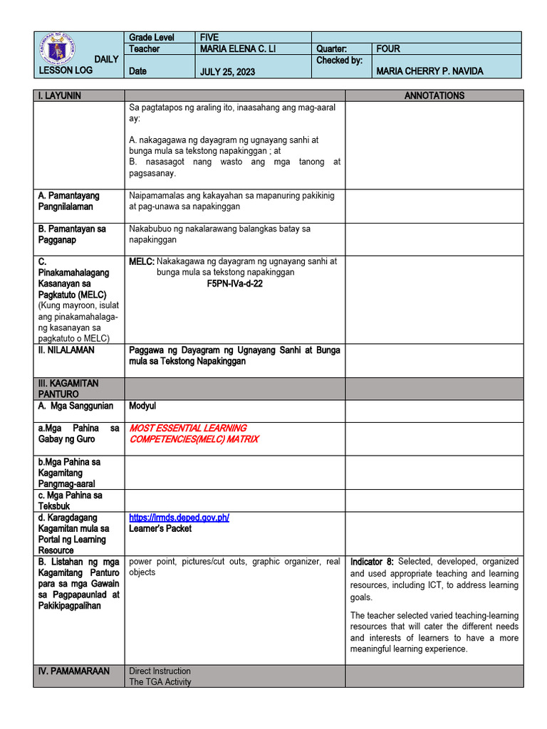 Cot 2-Daily-Lesson-Plan - Filipino 5 Sy2022-'23 | PDF