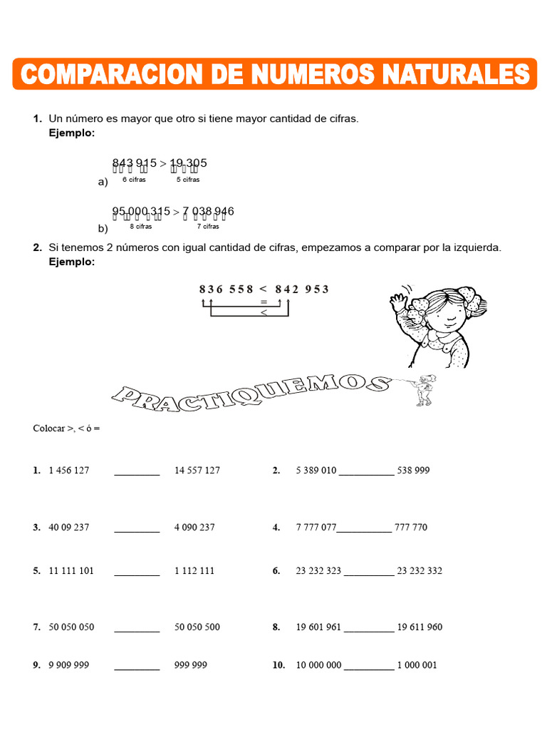 Comparando Numeros Naturales para Quinto de Primaria | PDF