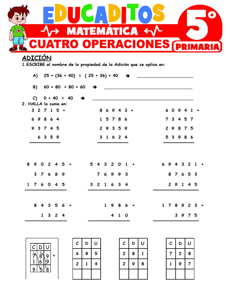 Cuatro Operaciones para Quinto Grado de Primaria | PDF | Matemáticas | Aritmética