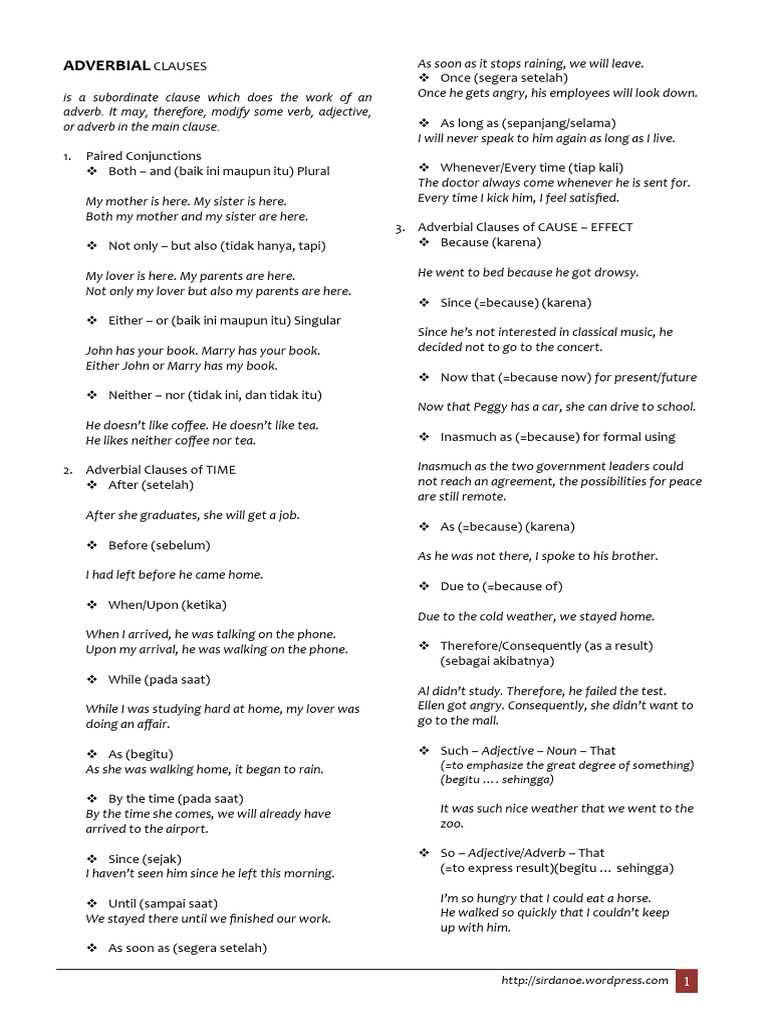 Adverbial Clauses Hand Out | PDF | Water | Adverb
