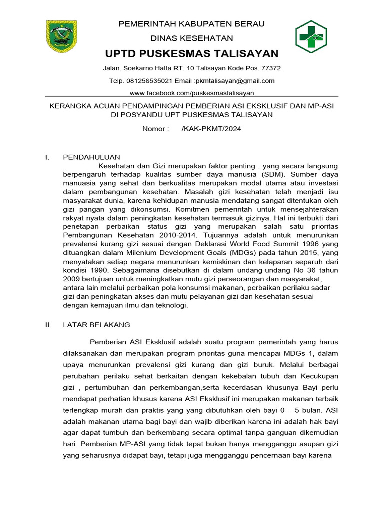 Kerangka Acuan Pendampingan Pemberian Asi Eksklusif Dan MP Asi | PDF