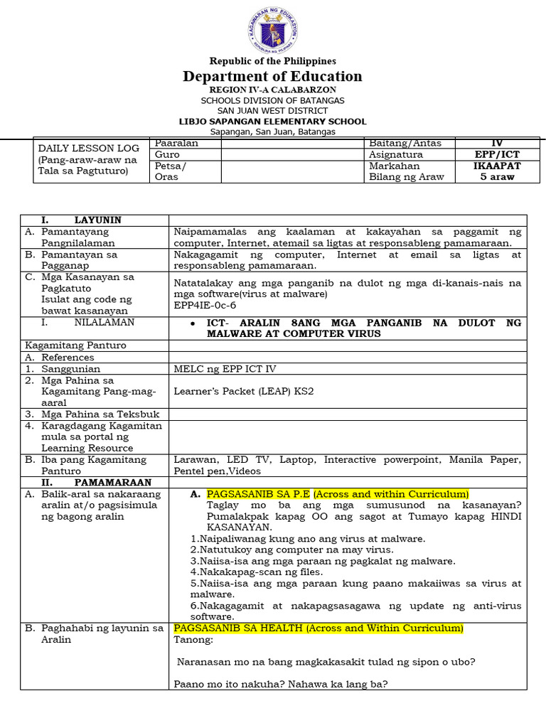 EPP ICT COT PLAN 4th QTR 2023 | PDF
