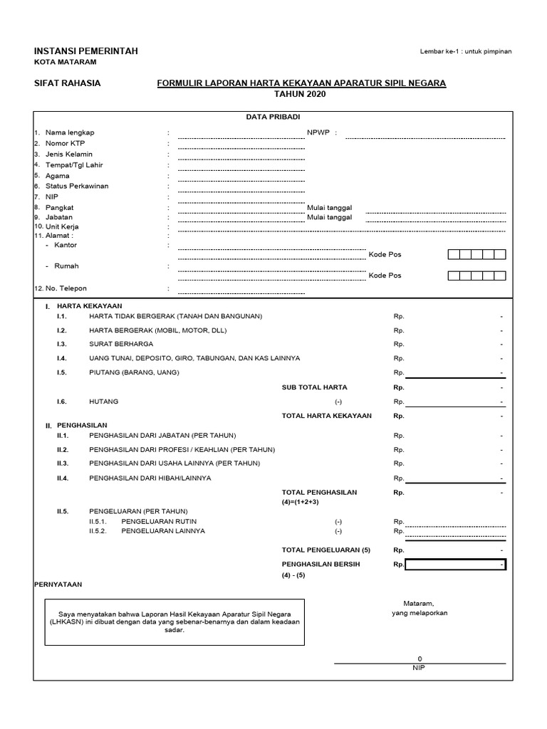 Formulir Pengisian LHKASN Kosong | PDF Formulir Pengisian LHKASN Kosong | PDF