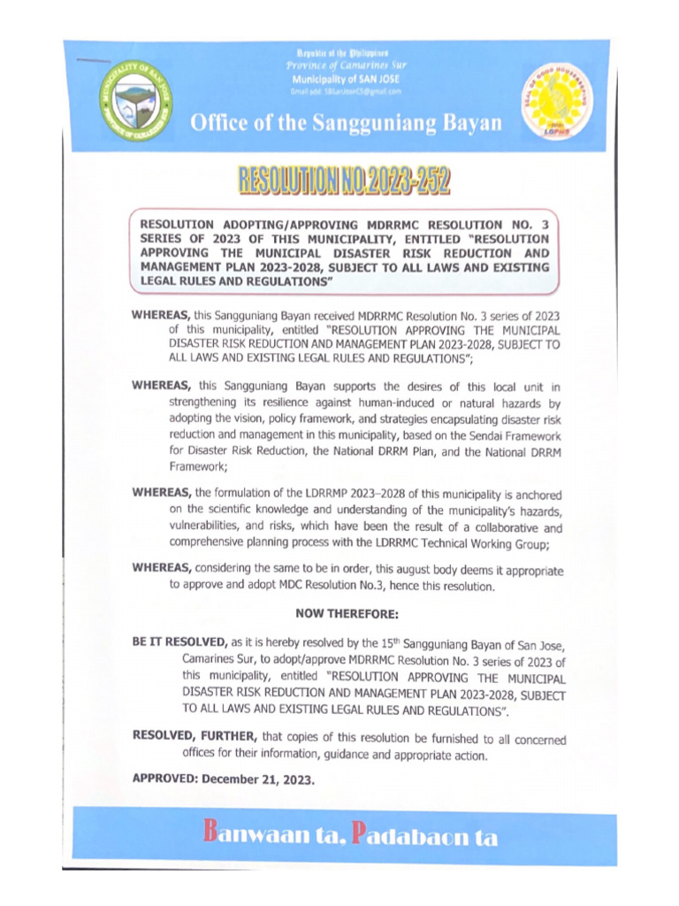 Res 2023 252 MDRRM Plan 2023 2028 | PDF